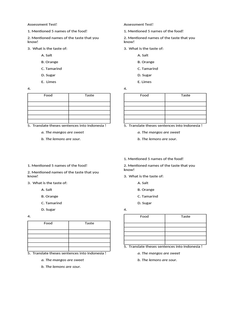 Food Taste Assessment Test | PDF
