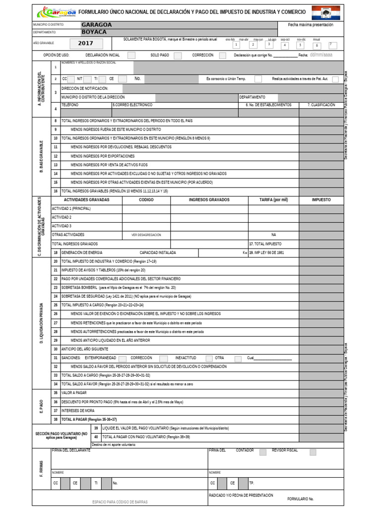 3203 Formulario Unico Ica 2018 Garagoa | PDF