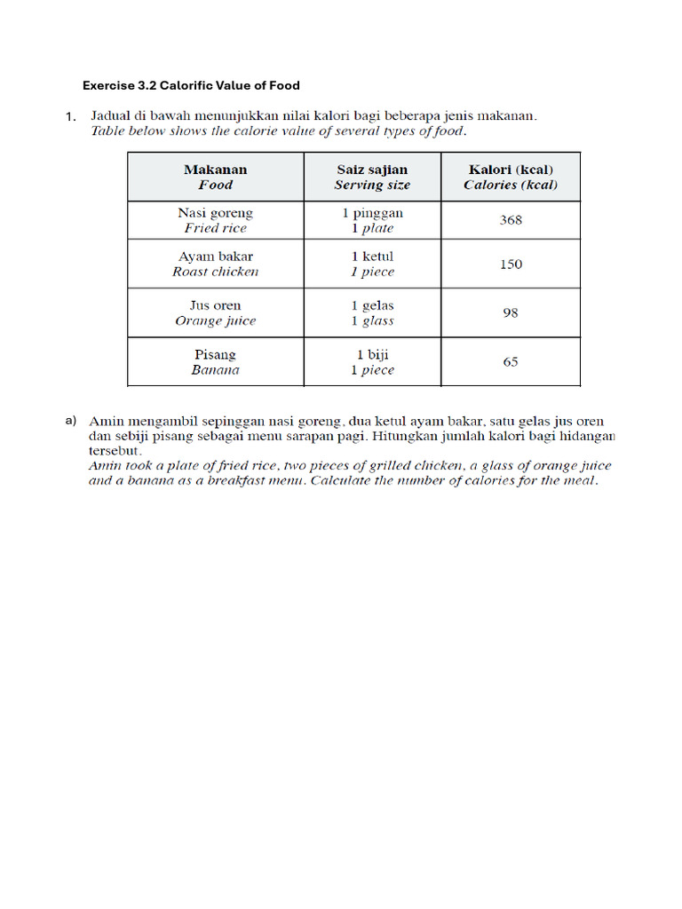 Exercise 3.2 Calorific Value of Food | PDF