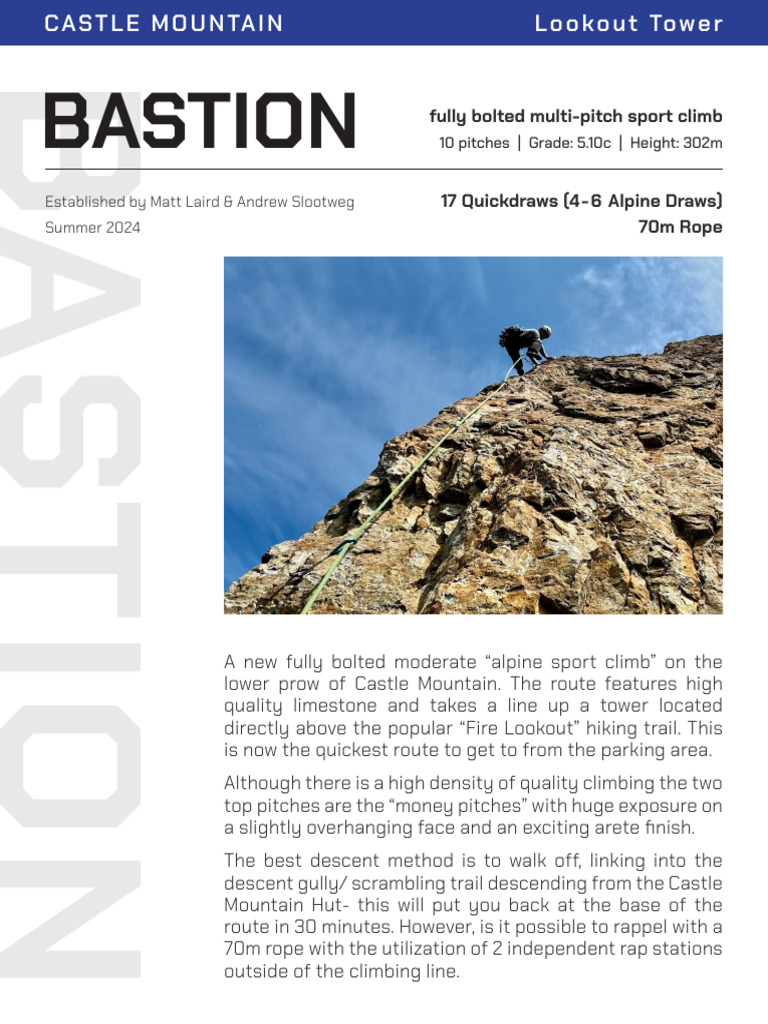 Bastion-Multipitch CastleMountain Revised AUG2024 PDF | PDF | Adventure Travel