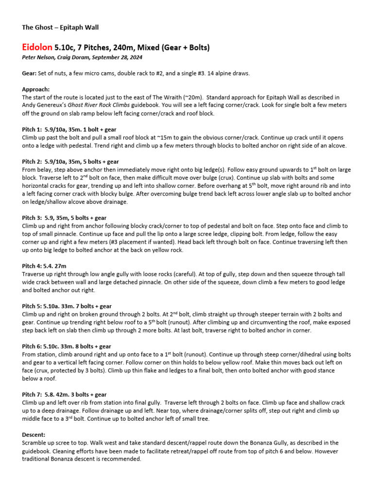 2024 10 23 Epitaph Wall Eidolon Topo | PDF | Mountaineering | Adventure Travel