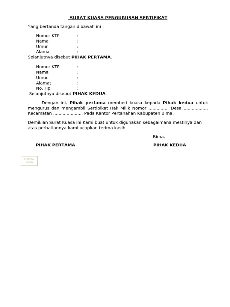 Surat Kuasa Kosong | PDF