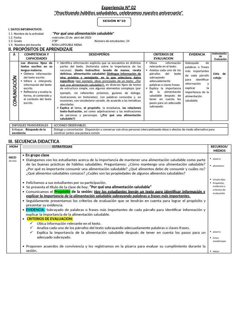 SESIÓN 10 COMU Por Qué Una Alimentación Saludable | PDF | Alimentos | Fruta