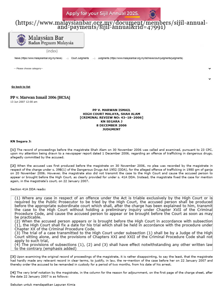 PP v. Marwan Ismail 2006 (HCSA) - The Malaysian Bar | PDF | Prosecutor | Criminal Procedure In ...