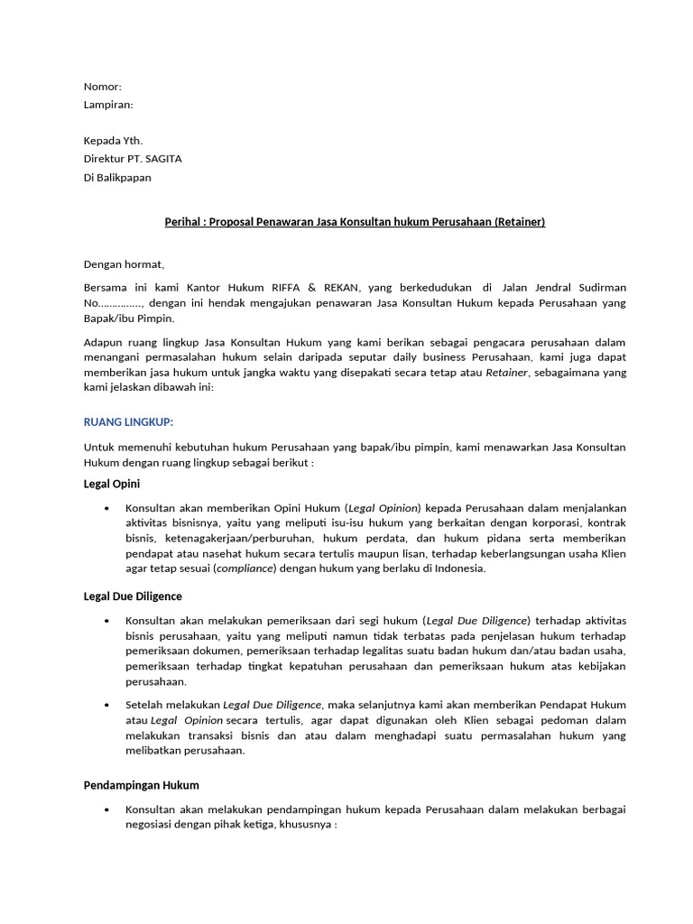 Proposal Jasa Konsultan Hukum Retainer | PDF