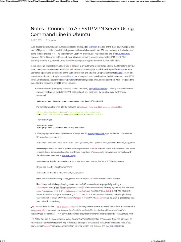 Notes - Connect to An SSTP VPN Server Using Command Line in Ubuntu | PDF