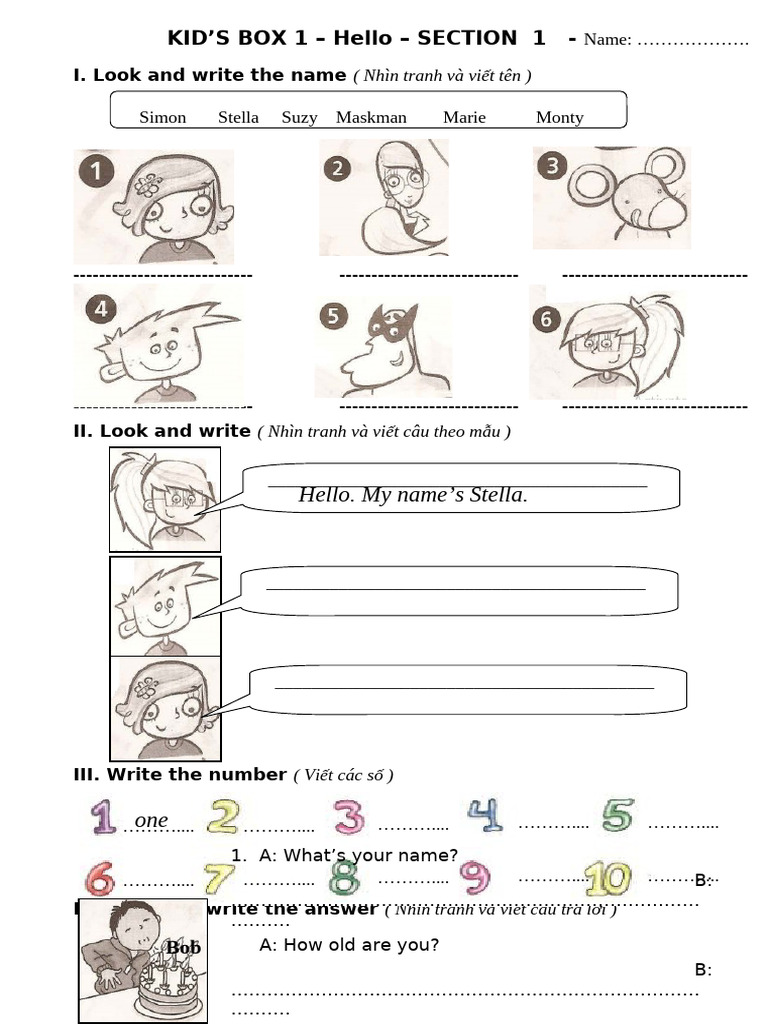 Worksheet - Kid - S Box 1-Unit 1 | PDF