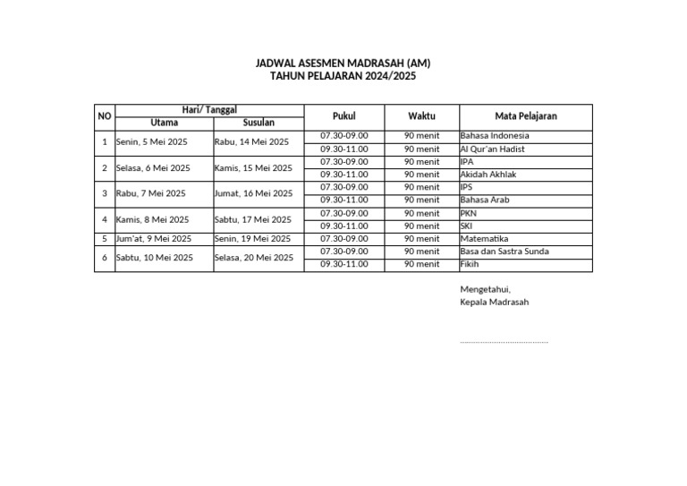 Jadwal AM 2024-2025 (Mentahan) | PDF