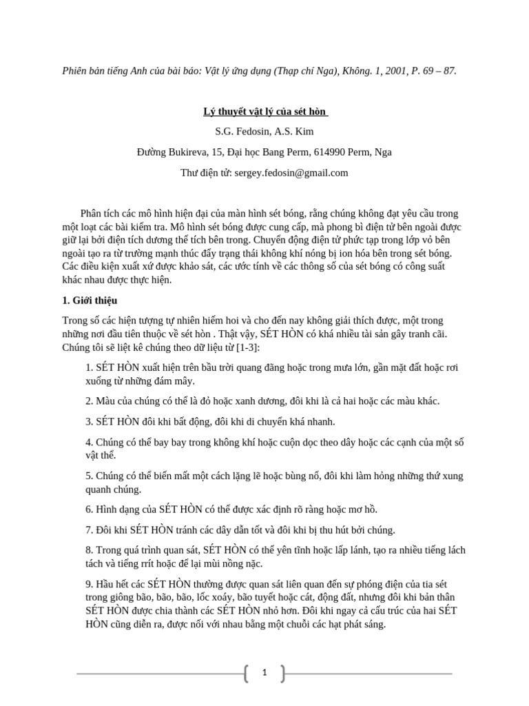 Lý Thuyết Vật Lý Của Sét Hòn | PDF