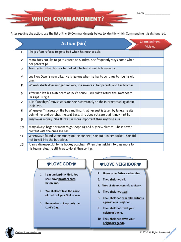 10 Commandments Worksheet WhichCommandment | PDF | Ten Commandments ...