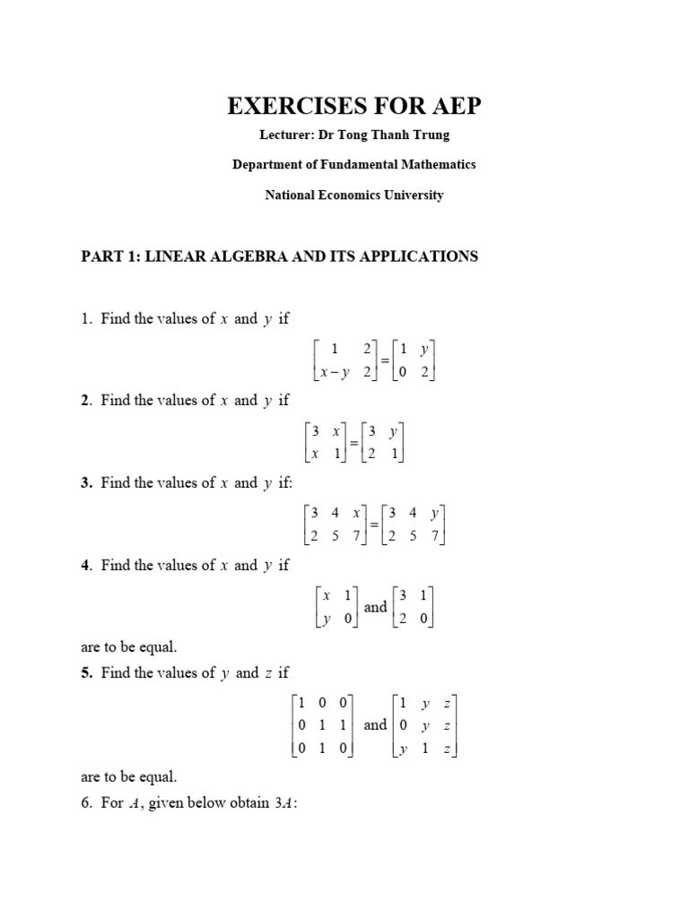 Determinants and Linear Algebra Exercises | PDF | Matrix (Mathematics ...
