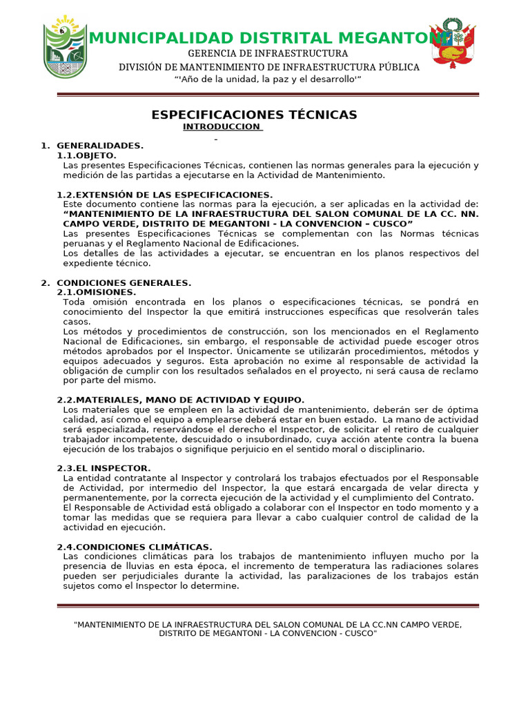 Espec. Tecnicas Salon COMUNAL | PDF | Hormigón | Cemento