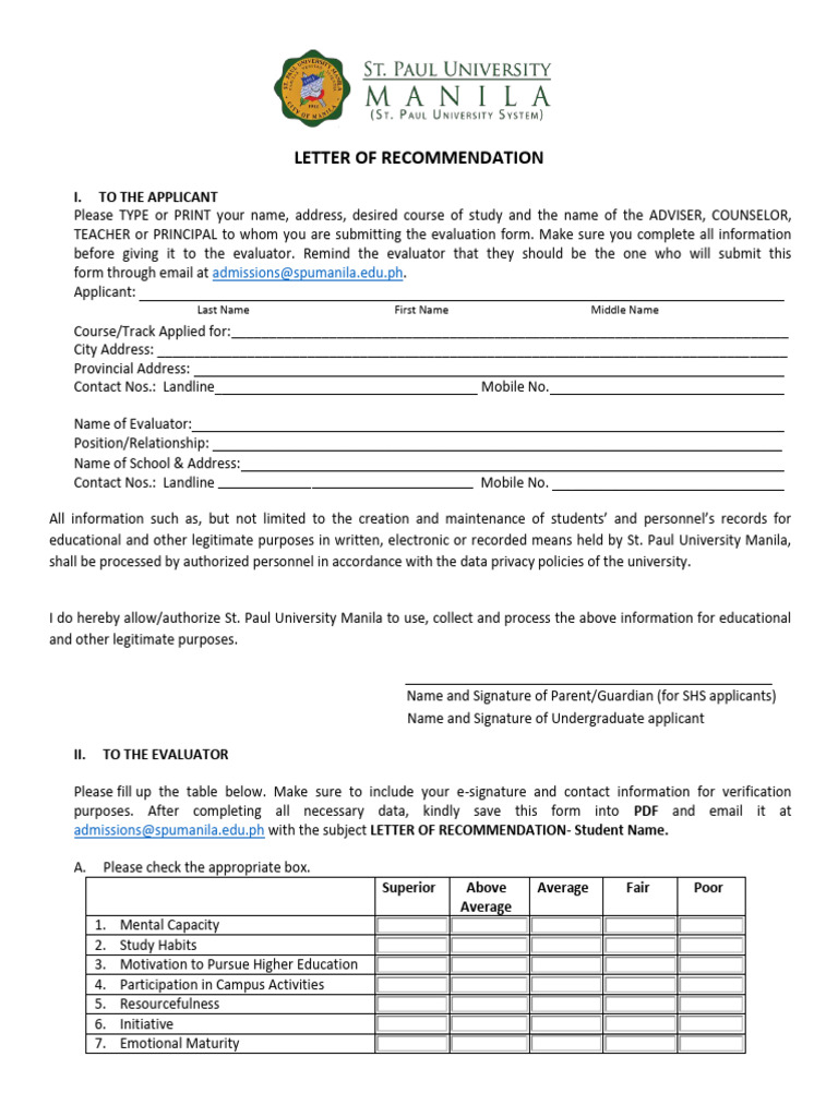 Letter of Recommendation Form | PDF | Psychology | Social Psychology