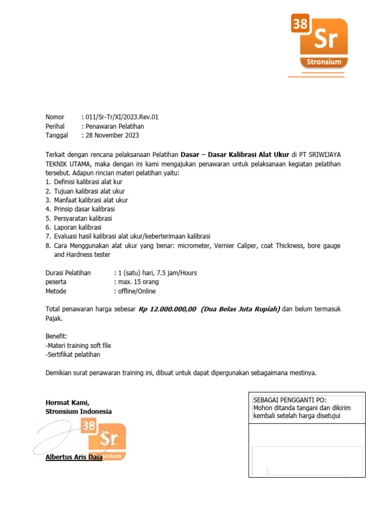 Quotation - 011 - PT Sriwijaya Teknik Utama - Rev.01 | PDF