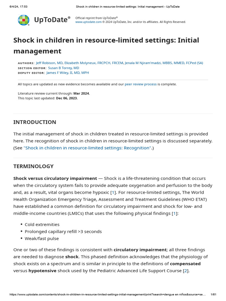 Shock in Children in Resource-Limited Settings - Initial Management ...