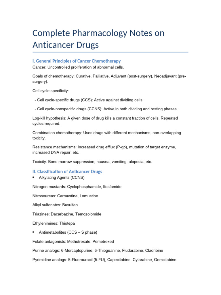 Anticancer Drugs: Pharmacology Overview | PDF | Chemotherapy | Medical ...