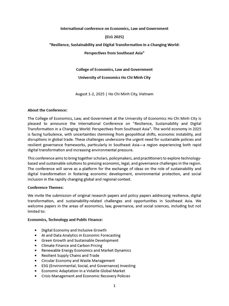 Call For Papers ELG 2025 | PDF | Sustainability | Climate Resilience