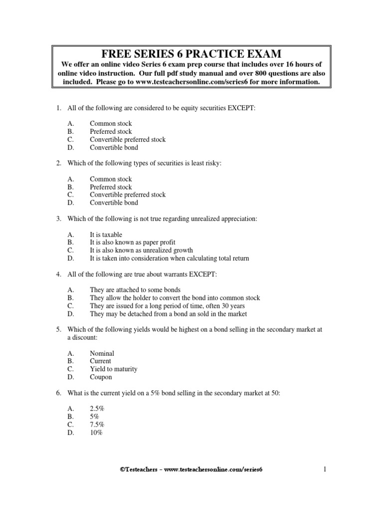 Series 6 Practice Exam for Available Courses Page | Bonds (Finance ...