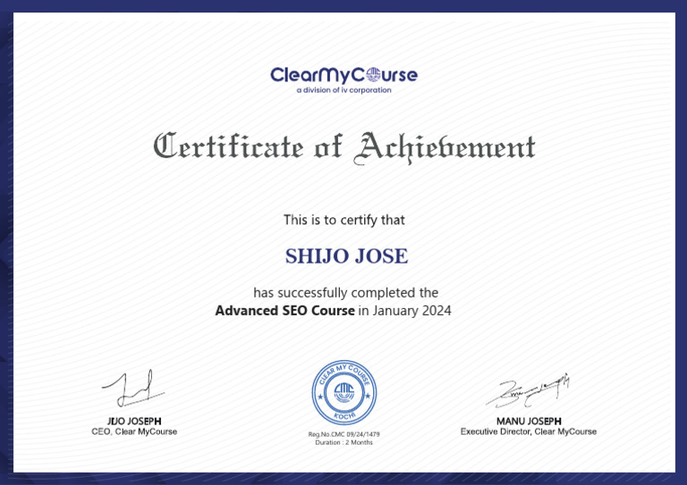 Certificate CMC 1478 Shijo Jose | PDF
