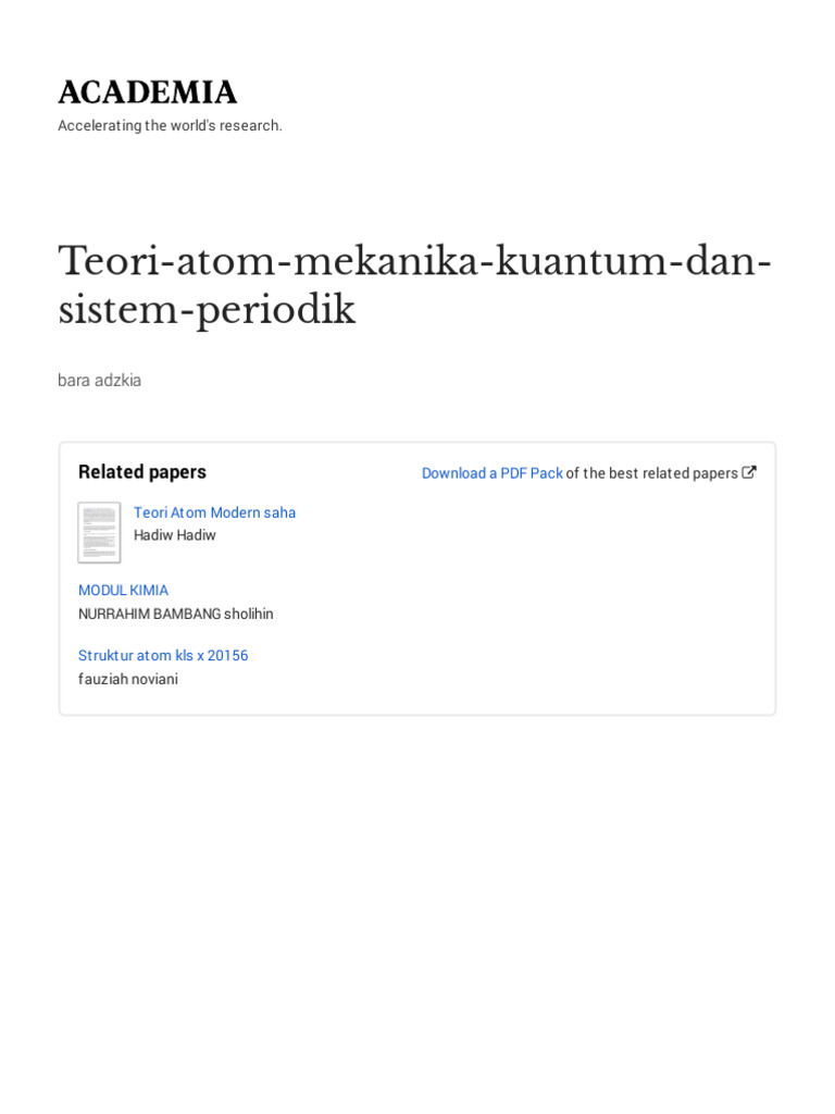 Teori Atom Mekanika Kuantum Dan Sistem Periodik With Cover Page v2 | PDF