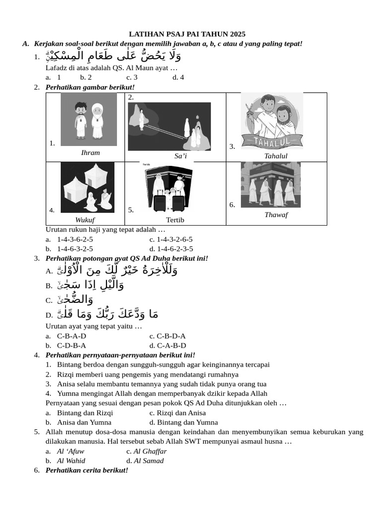 LATIHAN PSAJ PAI TAHUN 2025 | PDF