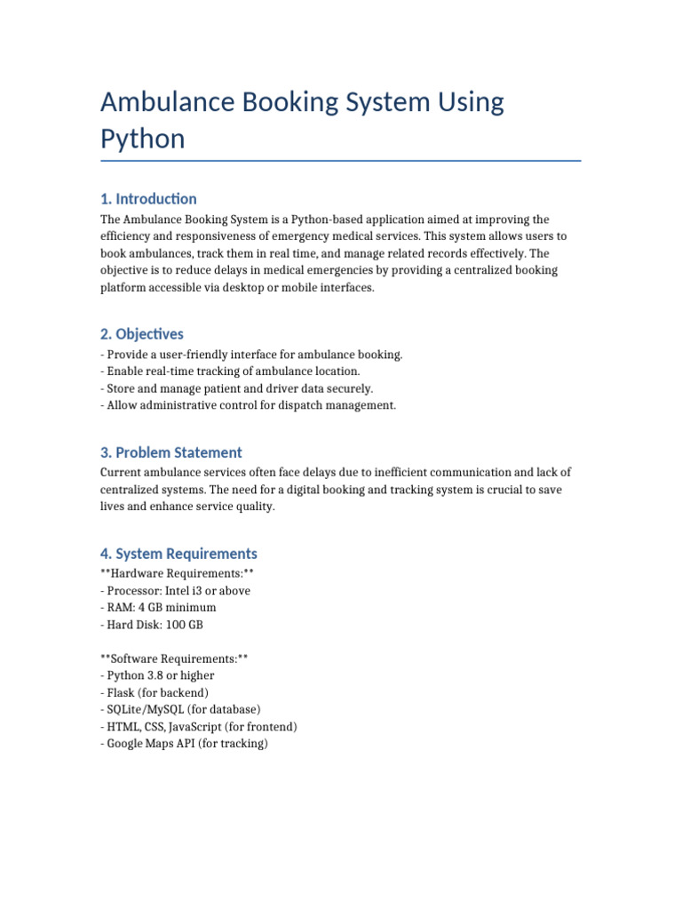 Ambulance Booking System Report | PDF | Databases | Usability