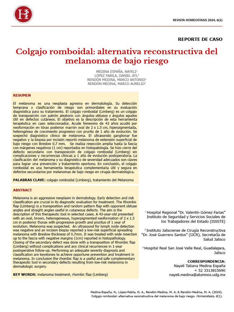 Colgajo Romboidal Alternativa Reconstructiva Del Melanoma de Bajo ...