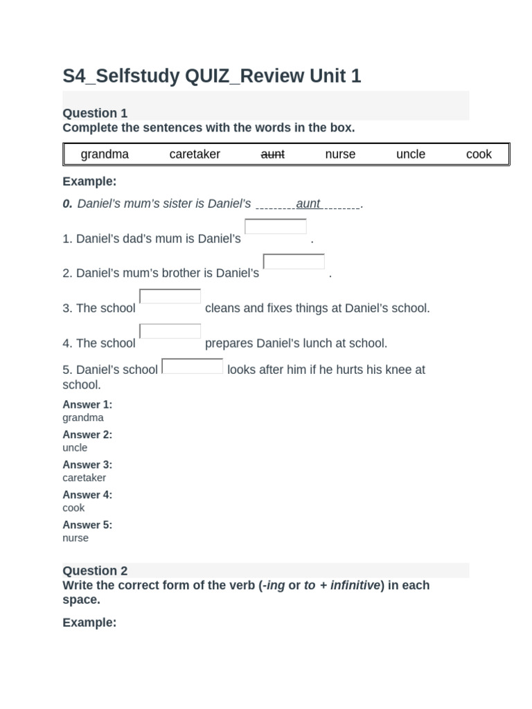 S4 - Selfstudy QUIZ - Review Unit 1 | PDF