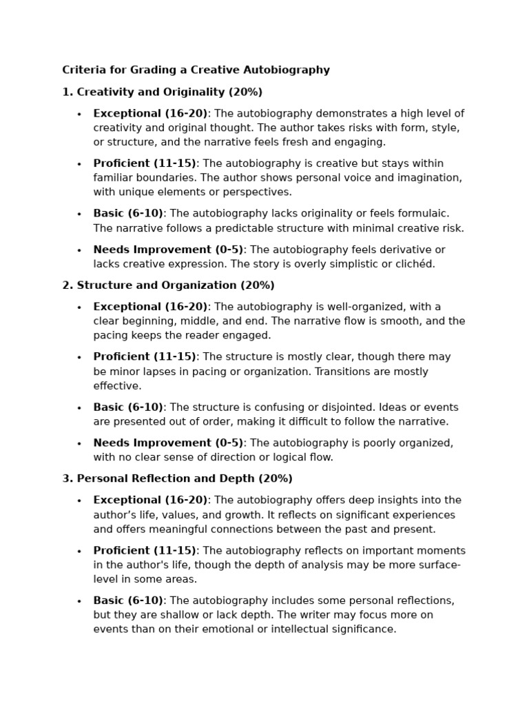Criteria For Grading A Creative Autobiography | PDF | Narrative ...