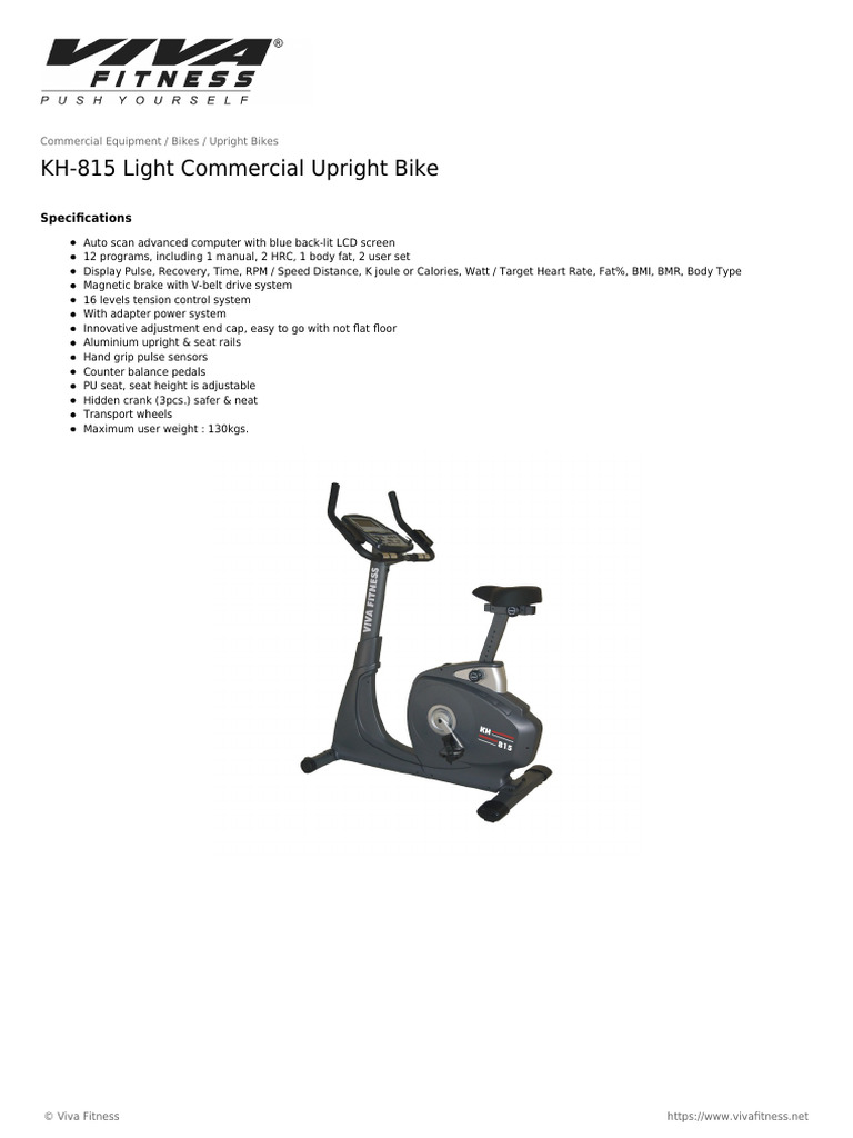 VivaFitness KH-815LightCommercialUprightBike | PDF