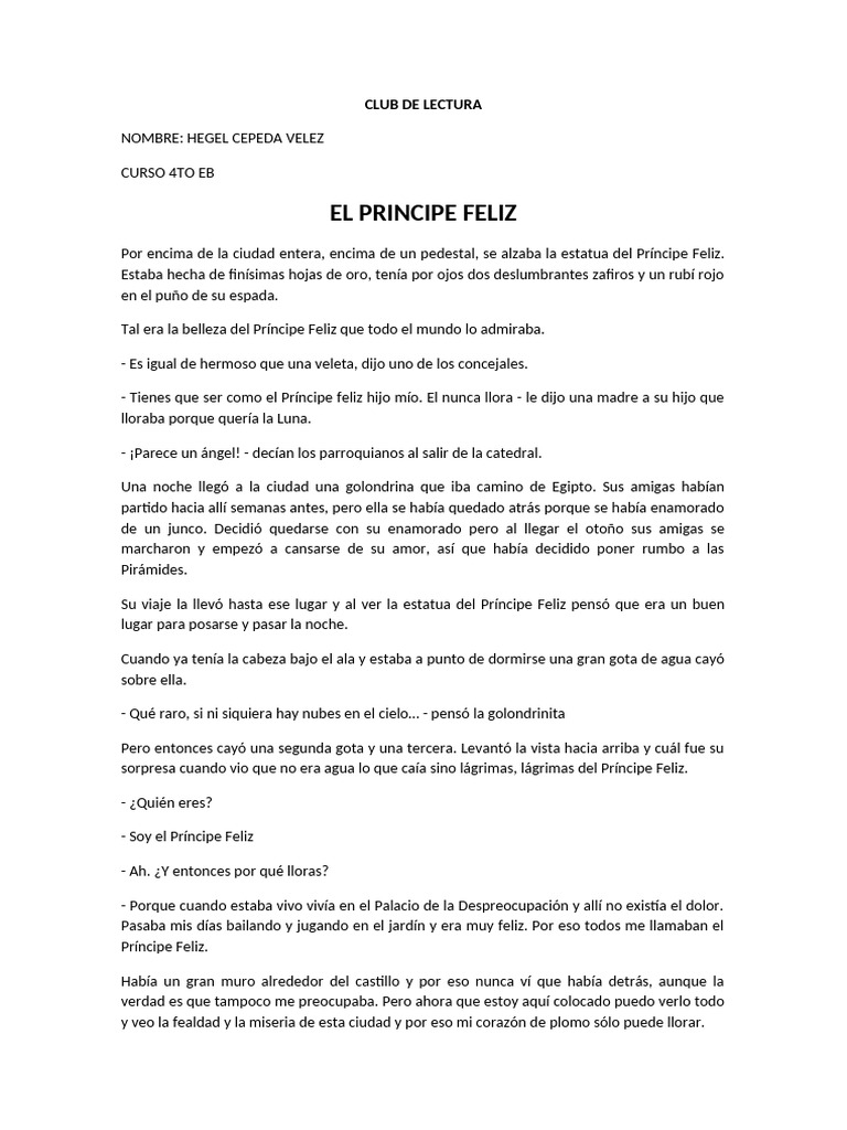 El Príncipe Feliz y la Golondrina | PDF
