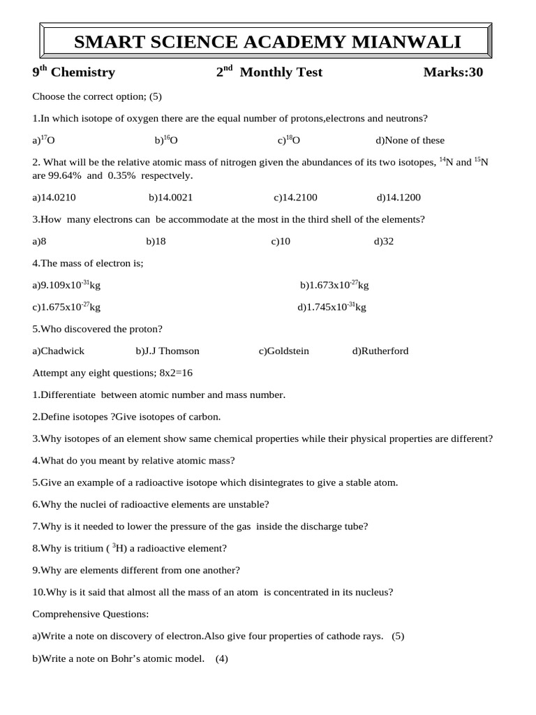 2nd Monthly Test Chemistry | PDF