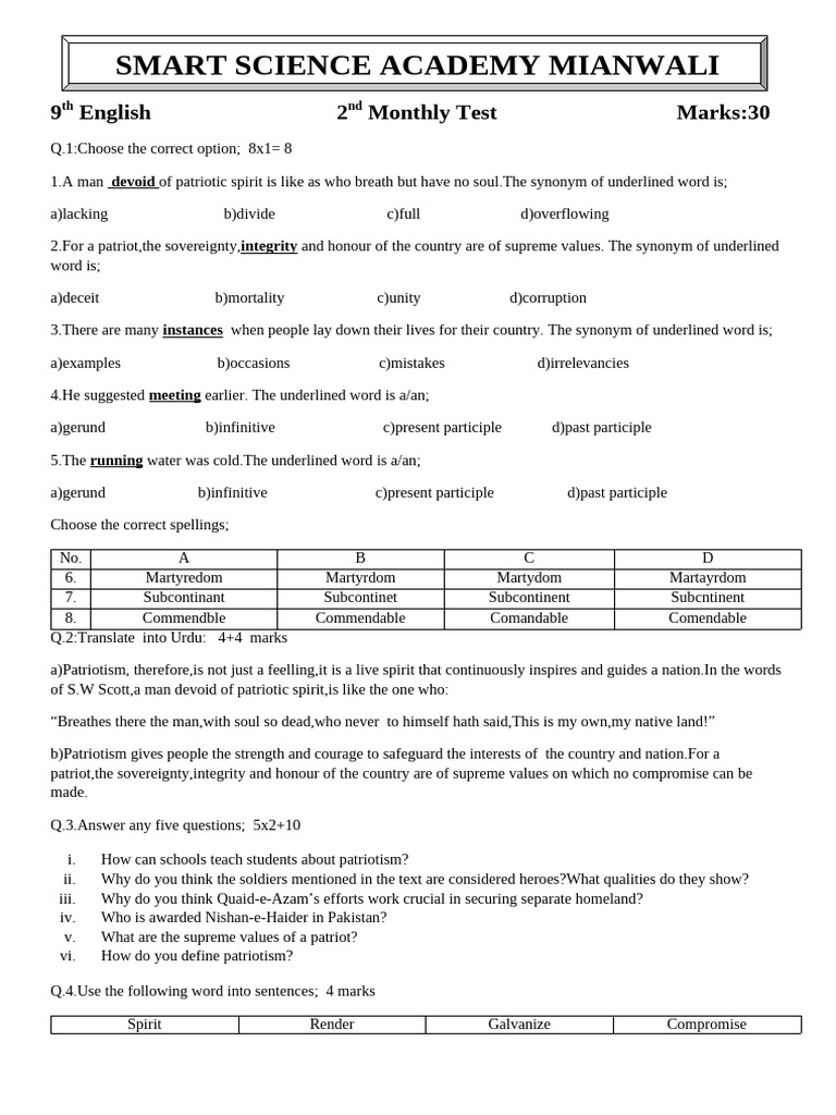 2nd Monthly Test English | PDF | Grammar | Linguistics