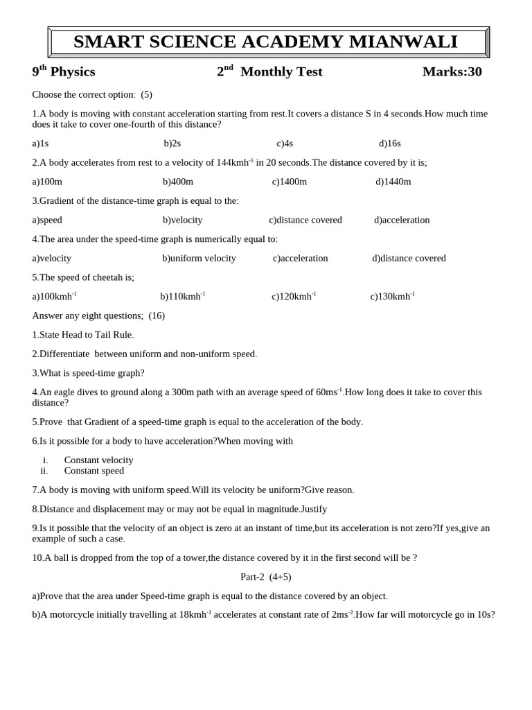 2nd Monthly Test Physics | PDF