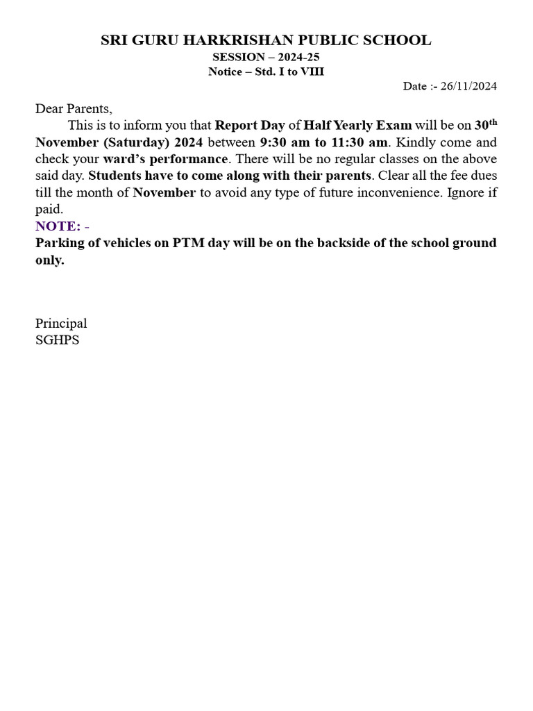 PTM Notice Std. I To Viii | PDF