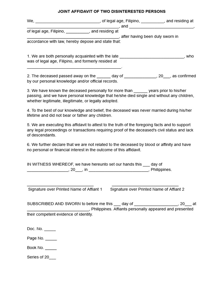 Joint Affidavit of Two Disinterested Persons | PDF