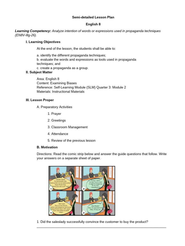 Lesson-Plan G8 01-28-25 | PDF | Propaganda | Advertising