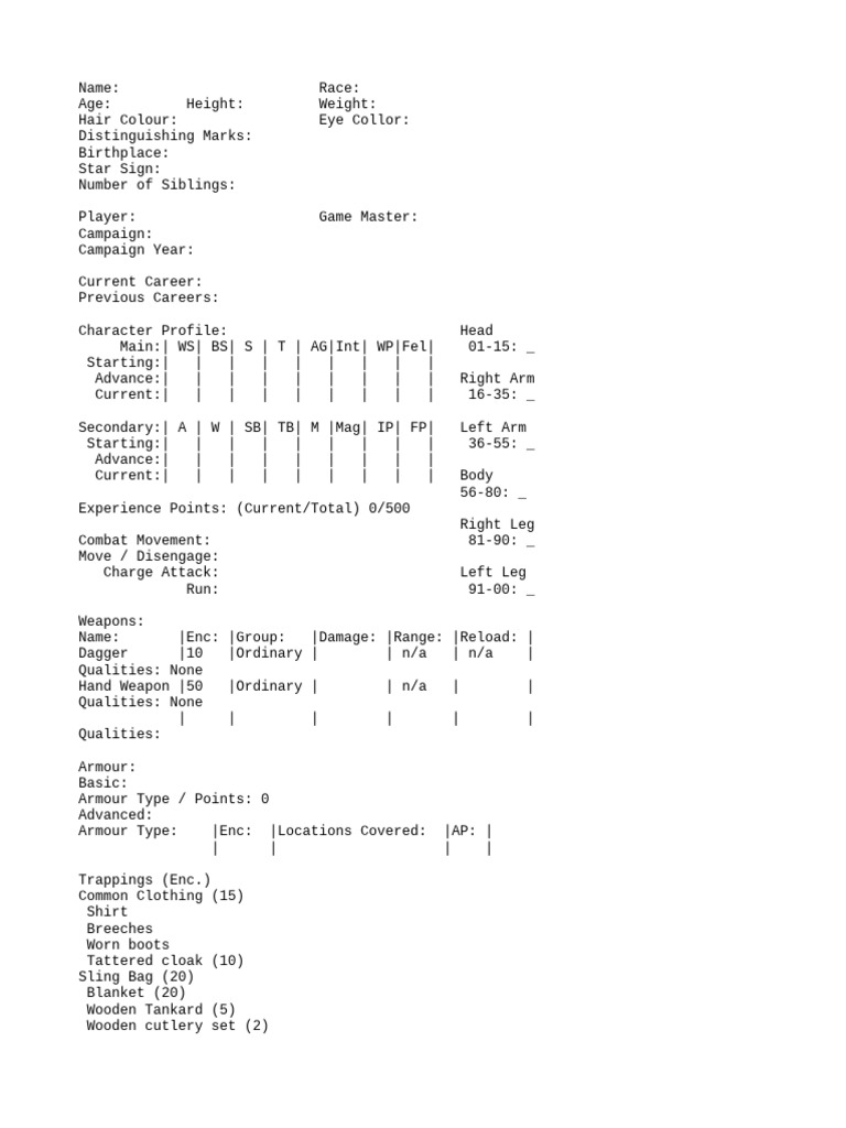 Character Profile Template for RPG | PDF | Fashion | Clothing
