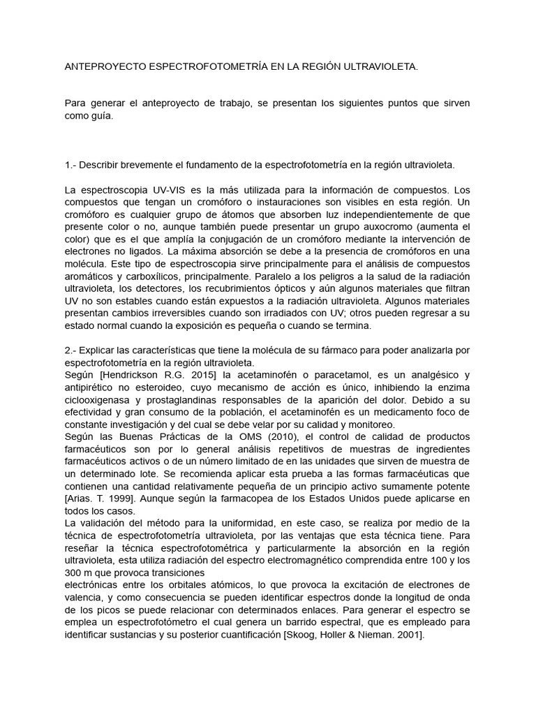 Anteproyecto 1 | PDF | Ultravioleta | Espectrofotometria