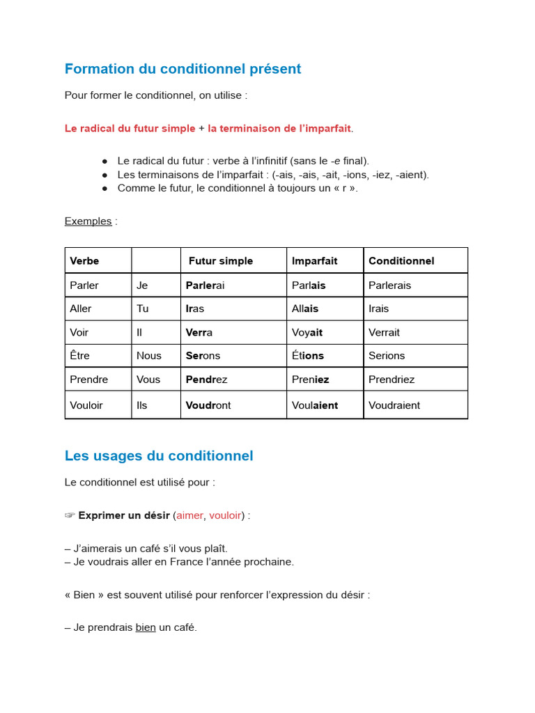 Formation du conditionnel présent | PDF