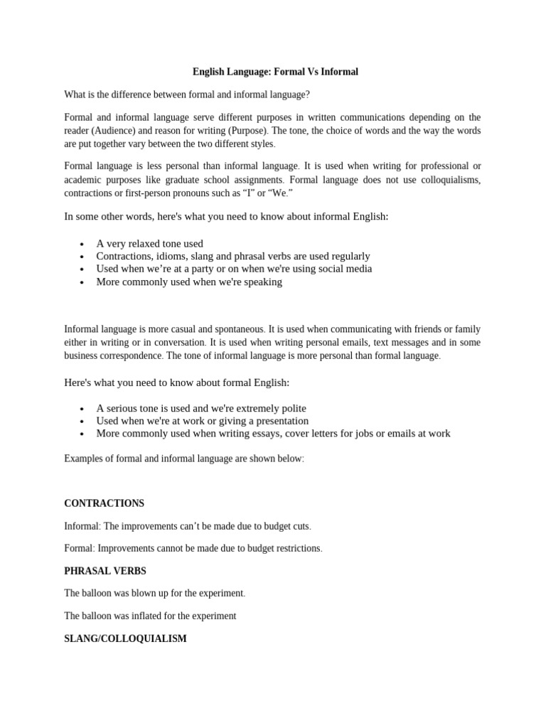1.2 - Formal Vs Infromal Language | PDF | English Language | Tone ...