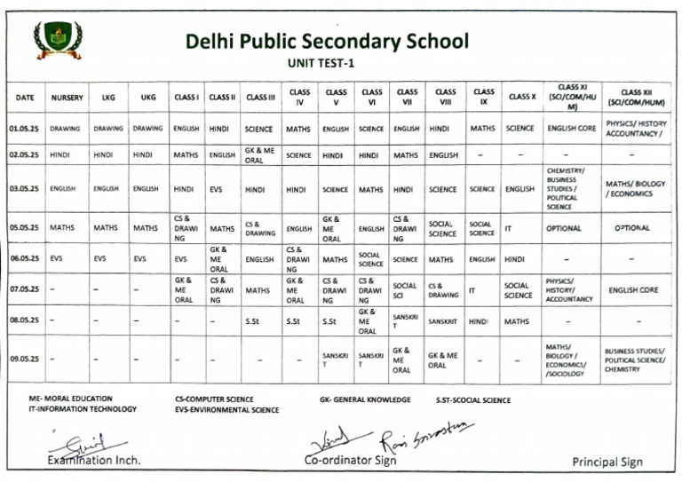 Time Table Unit Test - 1 | PDF