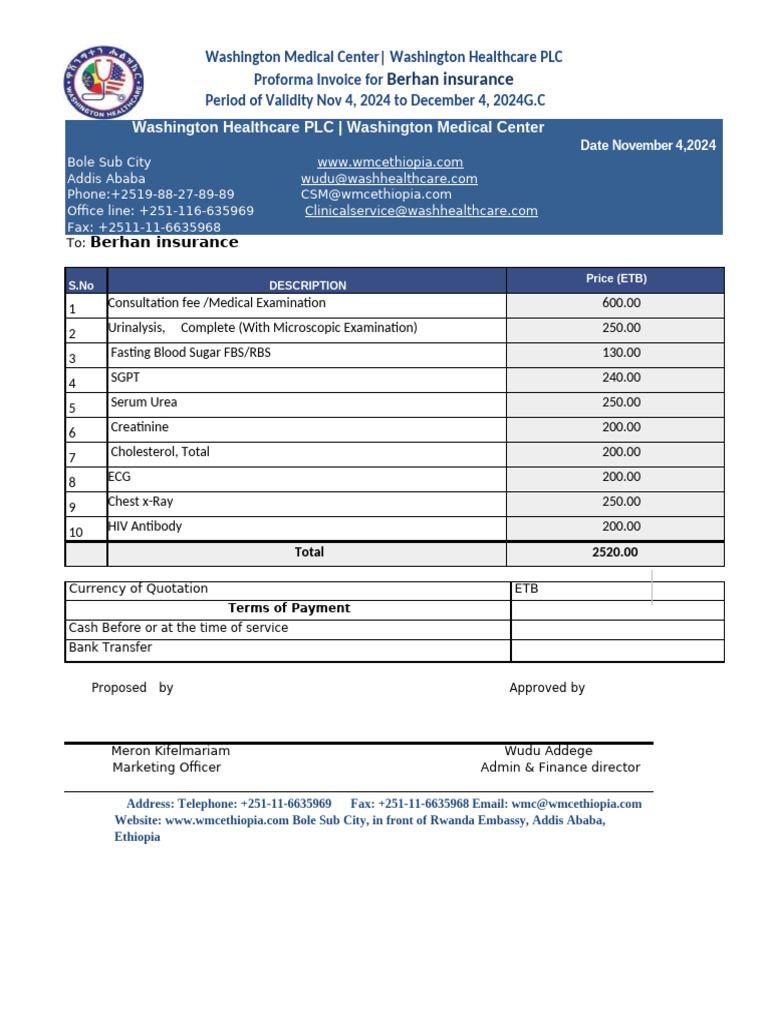 Berhan Insurance Revised | PDF | Medical Specialties