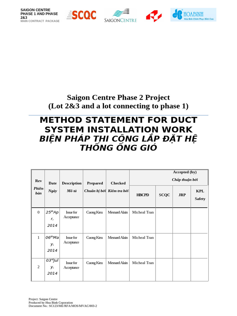 Mos For Air Duct Installation Work | PDF
