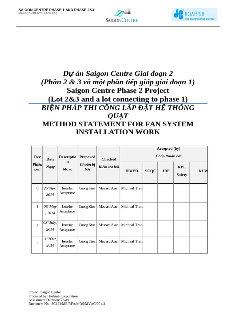 MOS FOR FAN SYSTEM INSTALLATION WORK | PDF