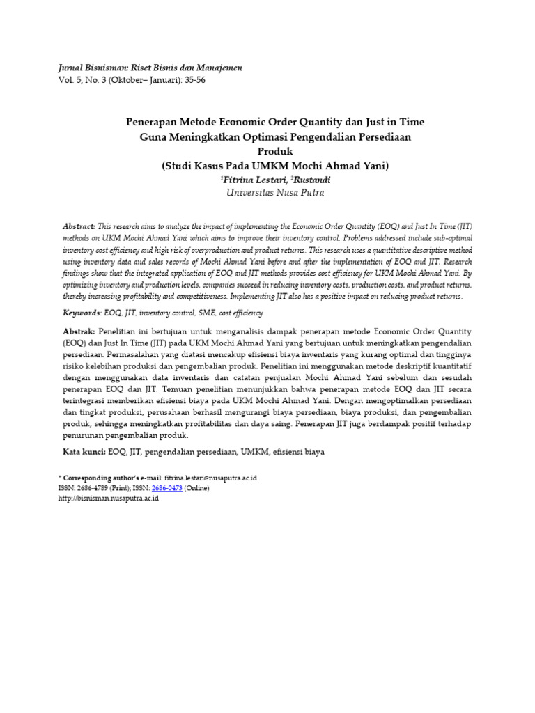 Penerapan Metode Economic Order Quantity Dan Just in Time | PDF