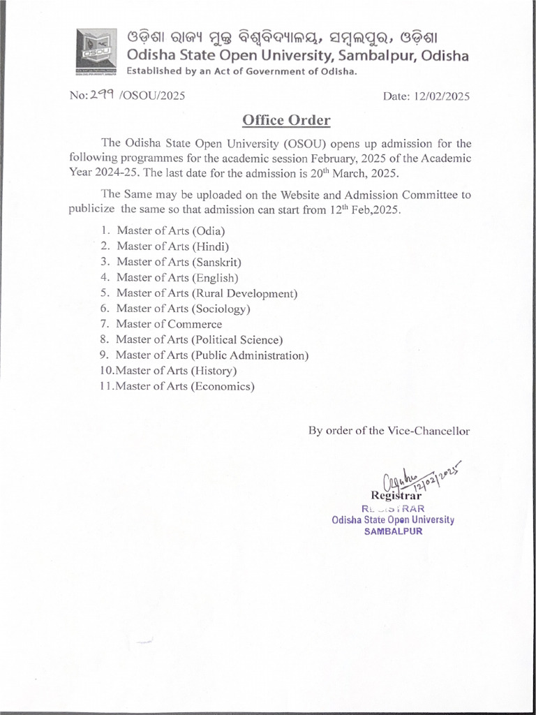 Osou Admission February 2025 | PDF