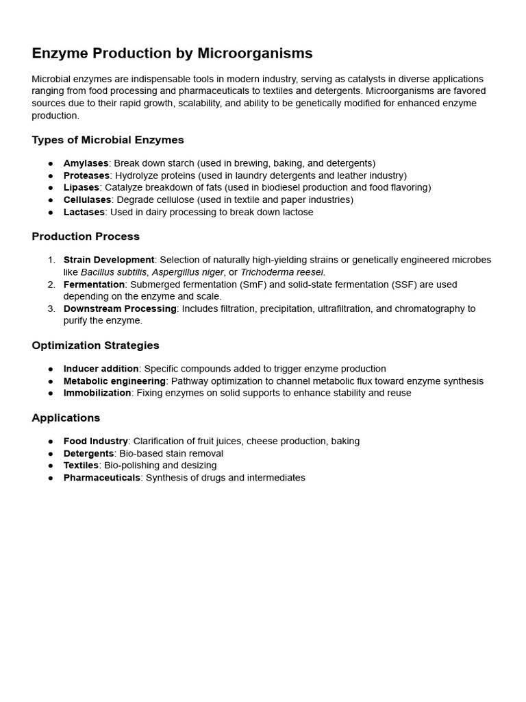 Enzyme Production by Microorganisms | PDF