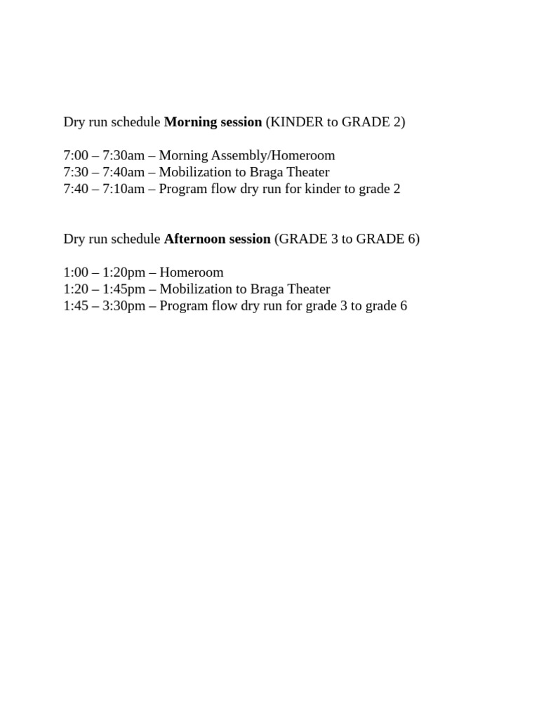 Dry Run Schedule Morning Session | PDF