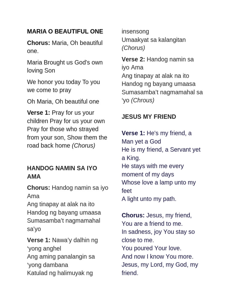 VDP Novena Mass Lyrics | PDF